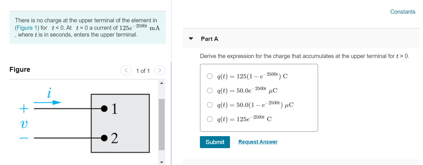 Solved Constants There is no charge at the upper terminal of | Chegg.com