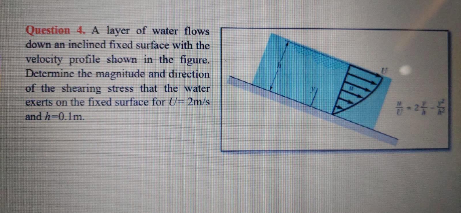 Solved Question 4. A layer of water flows down an inclined | Chegg.com