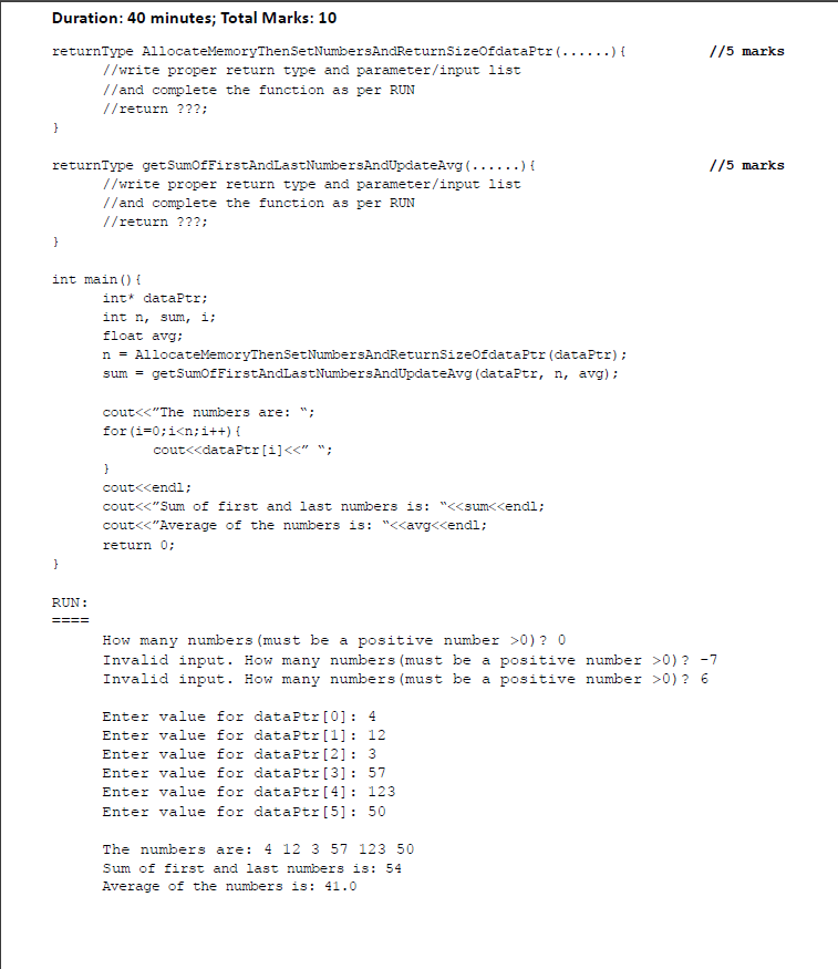Solved //5 marks Duration: 40 minutes; Total Marks: 10 | Chegg.com