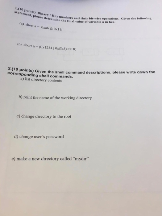 Solved 1.(10 points) Binary / Hex number nd determinmumbers | Chegg.com