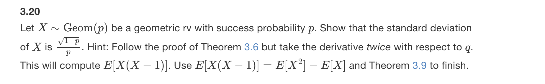 Solved 3.20 Let X~ Geom(p) be a geometric rv with success | Chegg.com