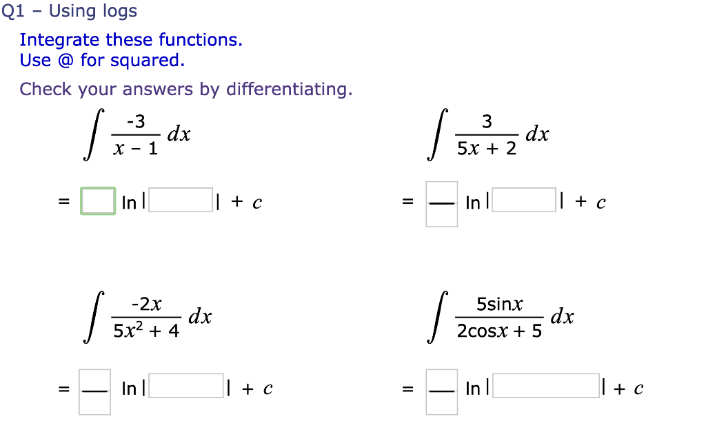 Solved Q1 - Using logs Integrate these functions. Use @ for | Chegg.com