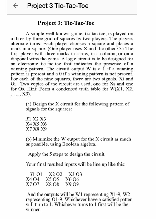 Solved Project 3 Tic-Tac-Toe Project 3: Tic-Tac-Toe A simple | Chegg.com
