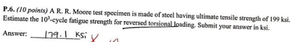 Solved P.6. (10 points) A R. R. Moore test specimen is made | Chegg.com
