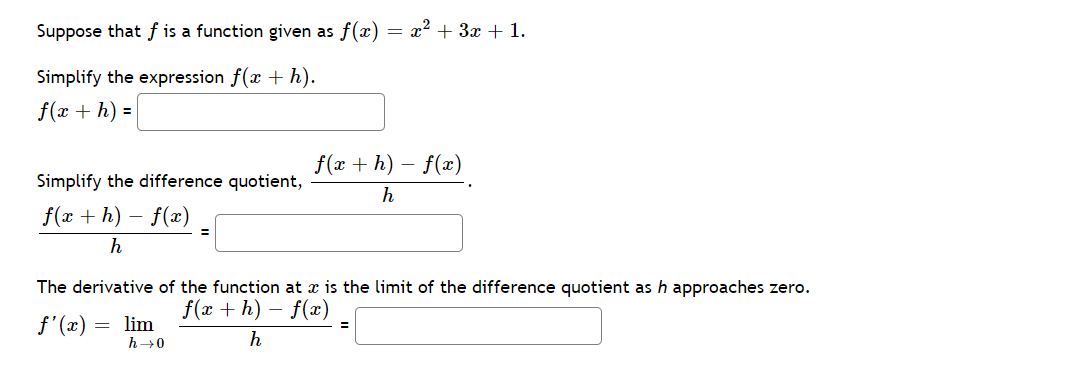 Solved Suppose that f is a function given as f(x)=x2+3x+1 | Chegg.com