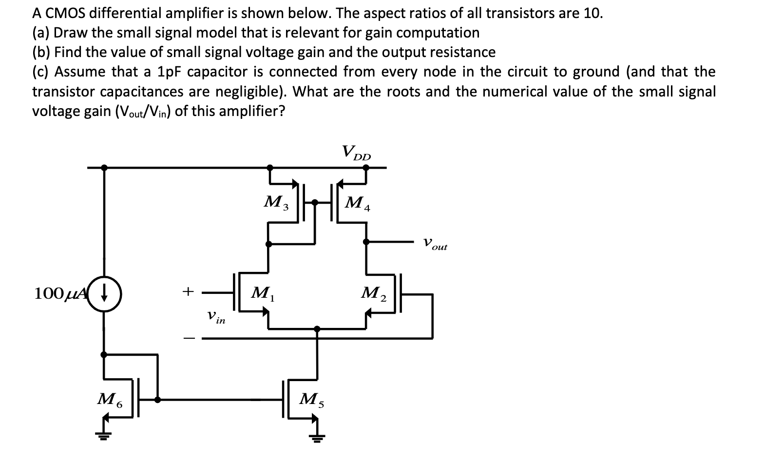 A CMOS differential amplifier is shown below. The | Chegg.com