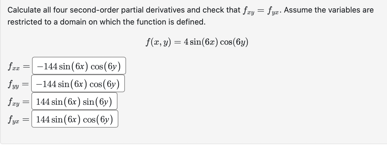 Solved Calculate All Four Second Order Partial Derivatives