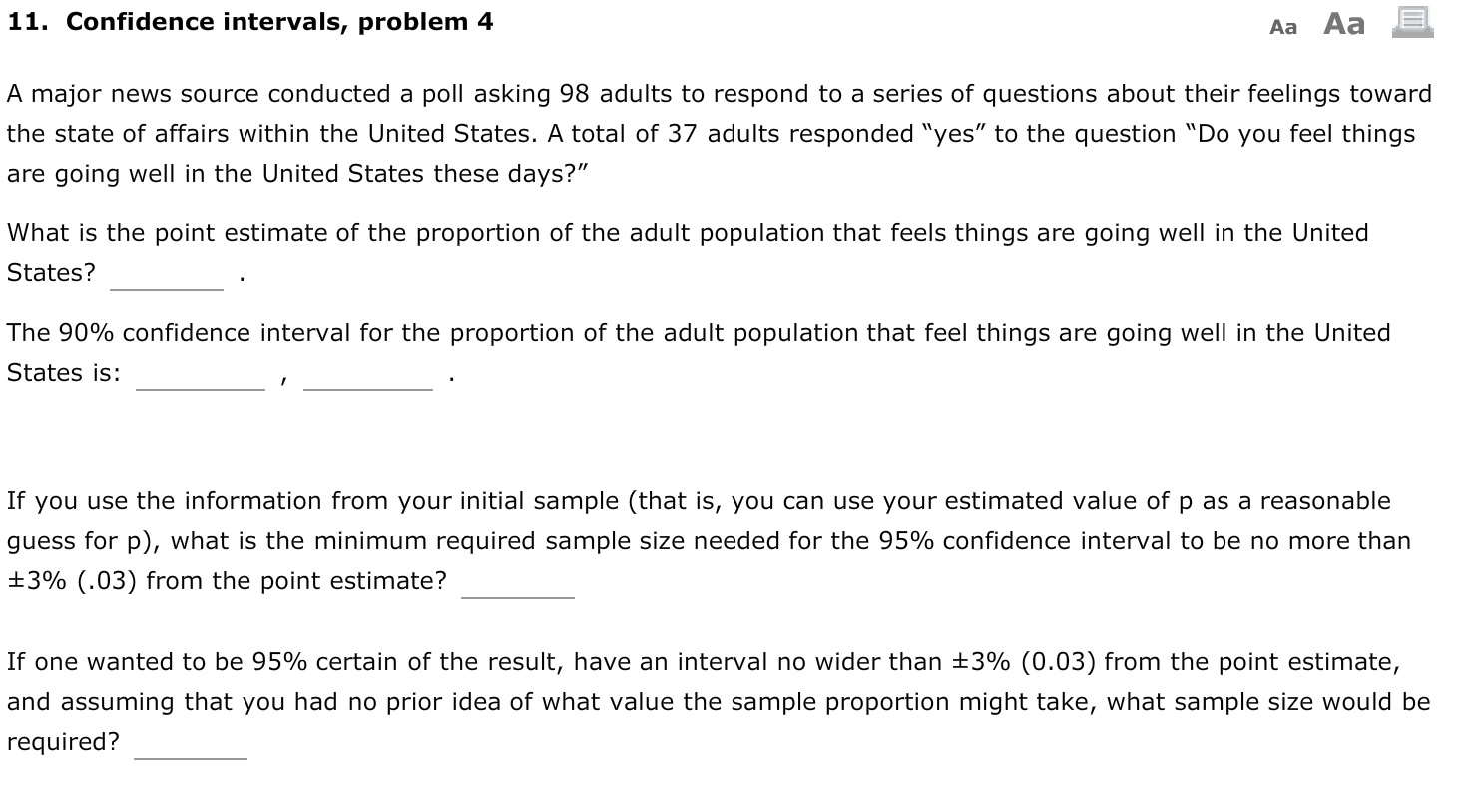 Solved 11. Confidence intervals, problem 4 Aa Aa E A major | Chegg.com