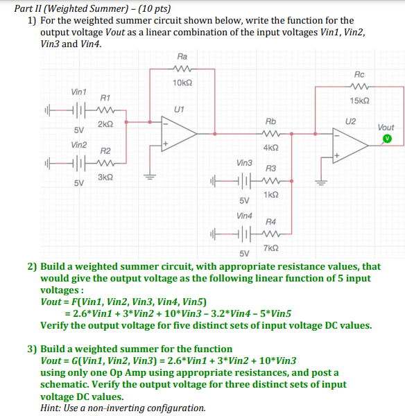 Solved Part II (Weighted Summer) - (10 pts) 1) For the | Chegg.com