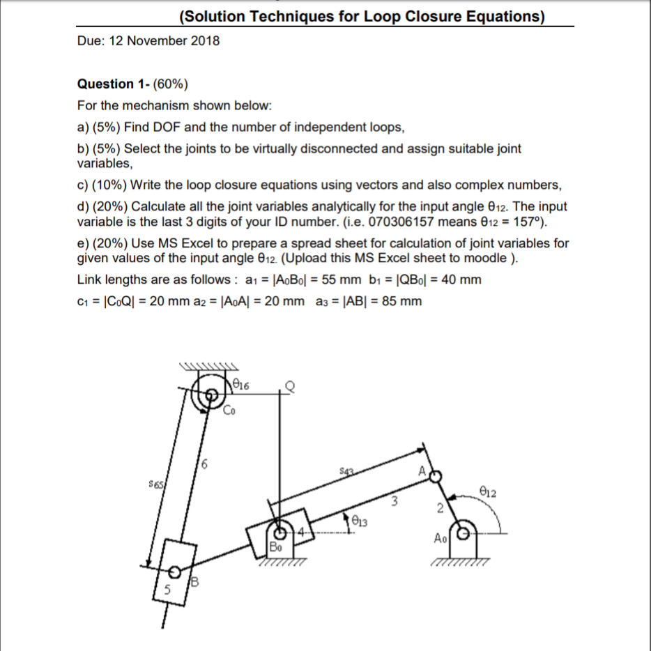 Solved (Solution Techniques for Loop Closure Equations) Due: | Chegg.com
