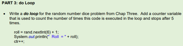 Solved PART 3: do Loop Write a do loop for the random number | Chegg.com