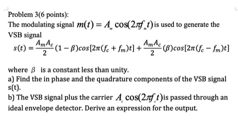 Solved Problem 3(6 points): The modulating signal m(t)= A | Chegg.com