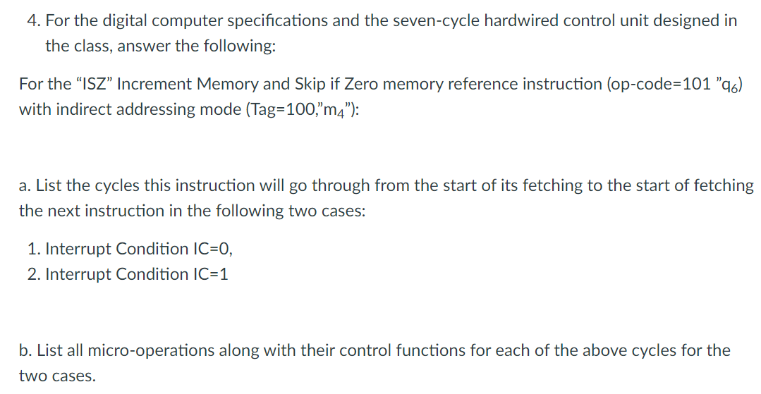 4. For the digital computer specifications and the | Chegg.com