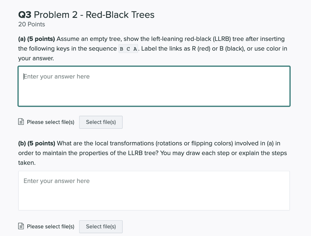 Solved Q3 Problem 2 - Red-Black Trees 20 Points (a) (5 | Chegg.com