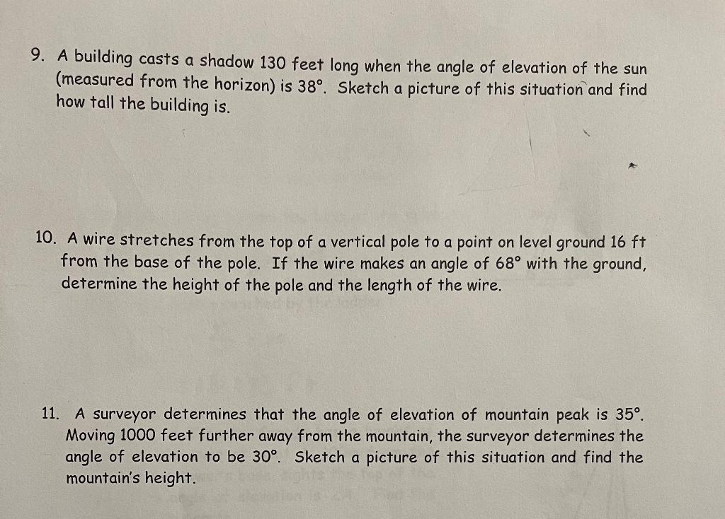 Solved 9. A building casts a shadow 130 feet long when the | Chegg.com
