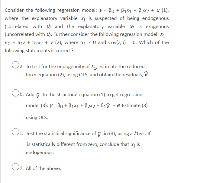 Solved Consider the following regression model: y = Bo + | Chegg.com