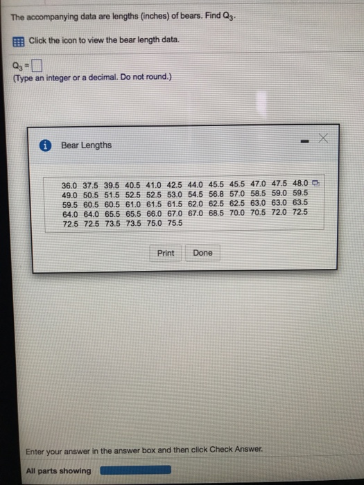 Solved The accompanying data are lengths (inches) of bears. | Chegg.com