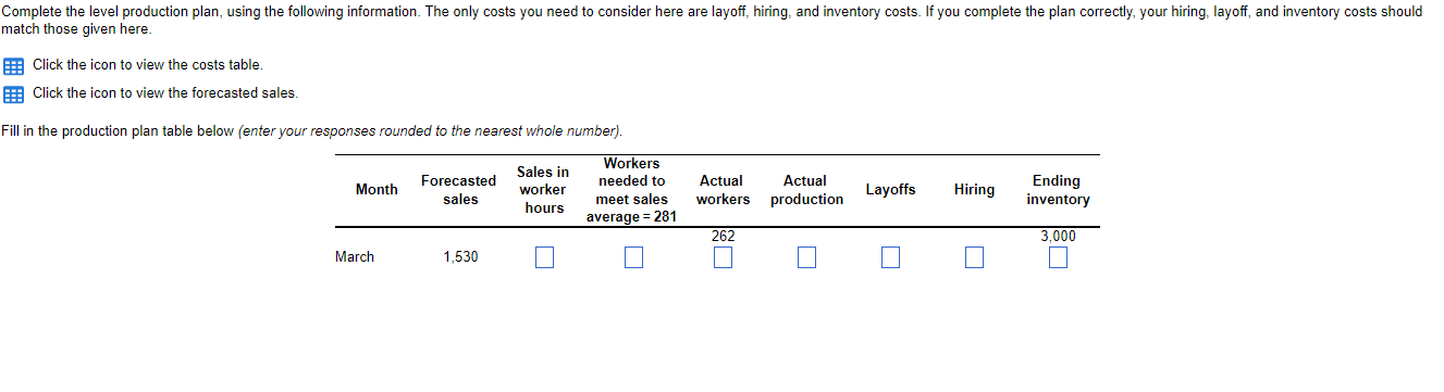 Solved Complete the level production plan, using the | Chegg.com