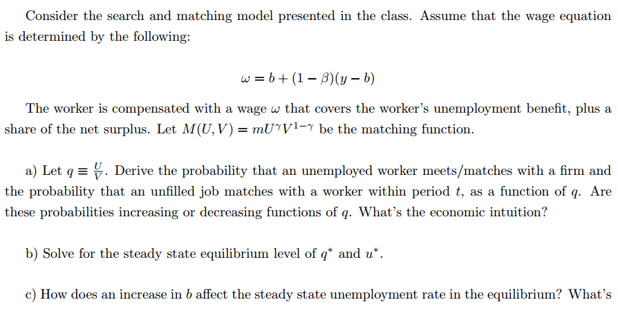 Consider the search and matching model presented in | Chegg.com
