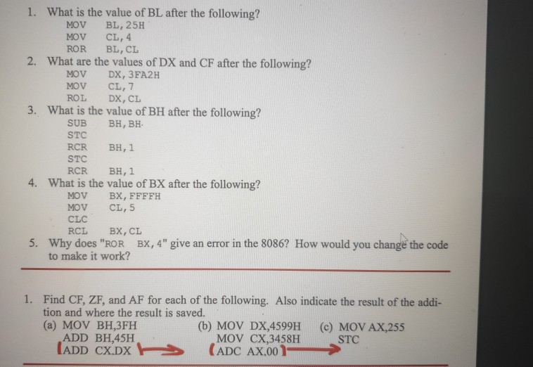 Solved 1. What is the value of BL after the following? MOV | Chegg.com
