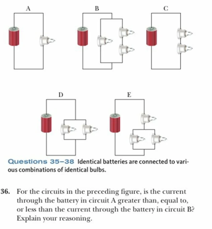 Solved Questions 35-38 ﻿Identical batteries are connected to | Chegg.com