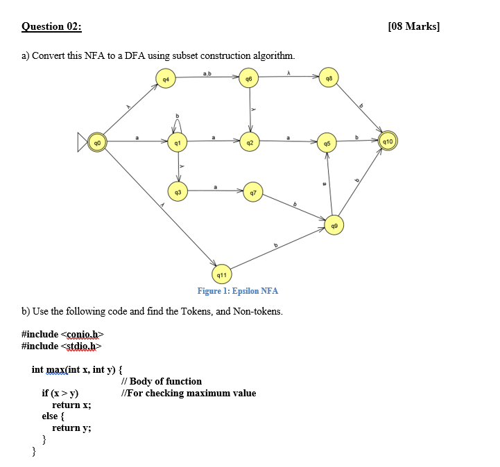 Solved Question 02: [08 Marks] a) Convert this NFA to a DFA | Chegg.com