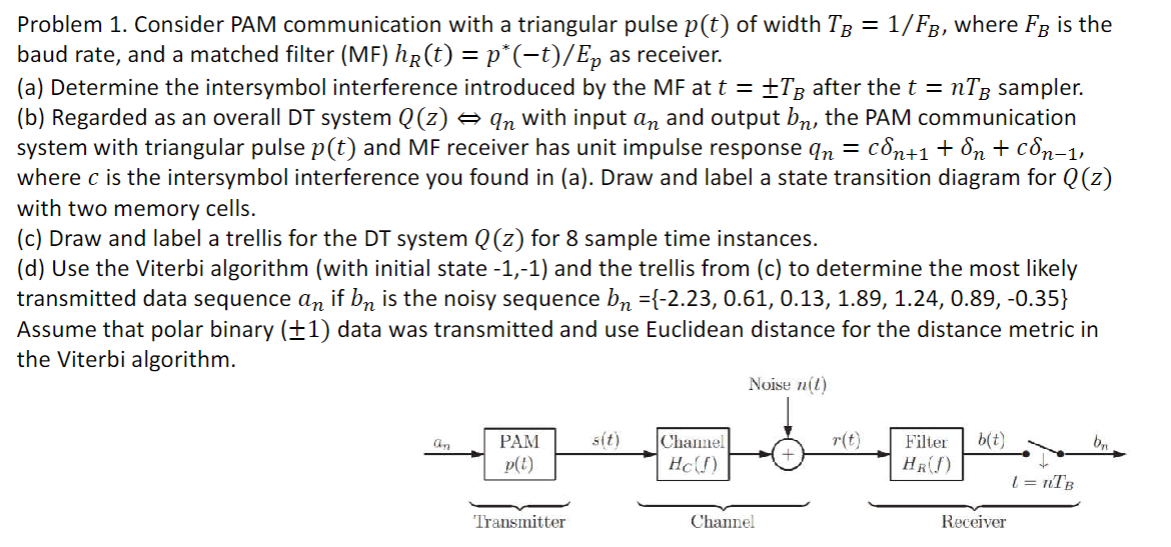 Problem 1. ﻿Consider PAM communication with a | Chegg.com
