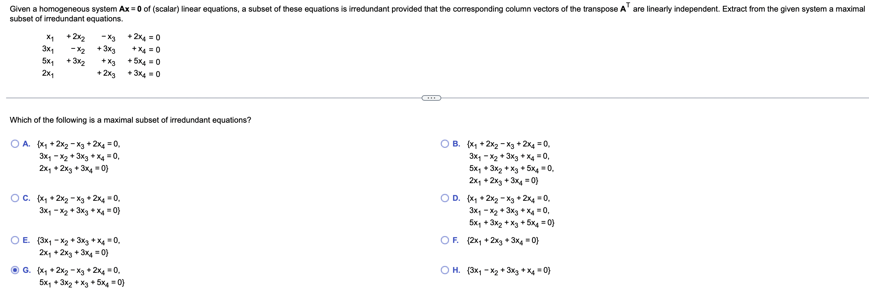 Solved Given a homogeneous system Ax = 0 of (scalar) linear | Chegg.com