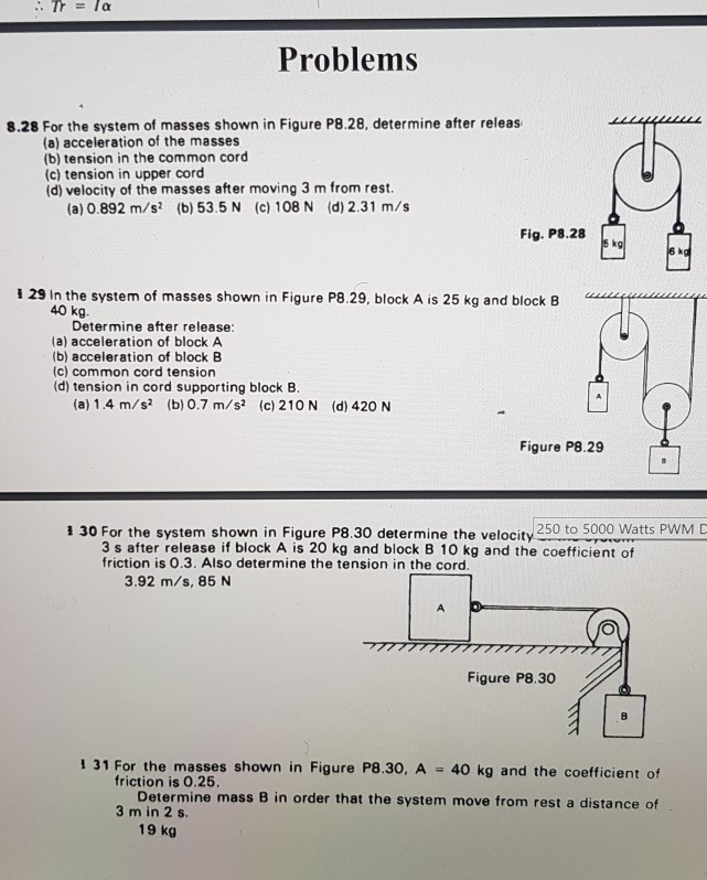 Solved .: T = la Problems 8.28 For the system of masses | Chegg.com