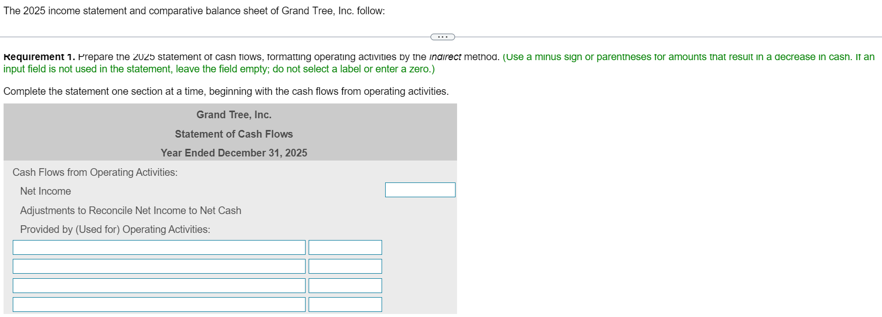 Solved Requirements 1. Prepare the 2025 statement of cash | Chegg.com