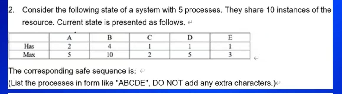Solved 2. Consider the following state of a system with 5 | Chegg.com