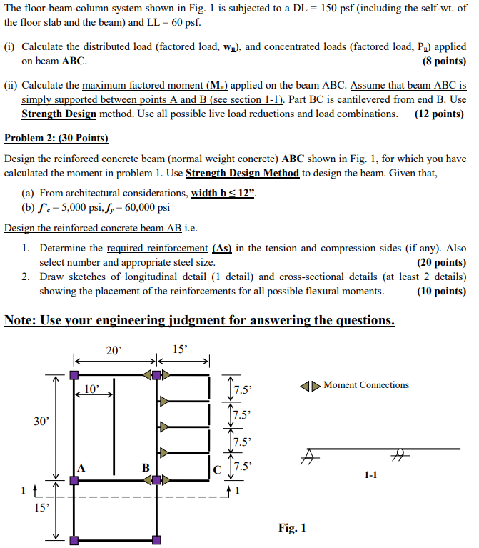 Solved The floor-beam-column system shown in Fig. 1 is | Chegg.com