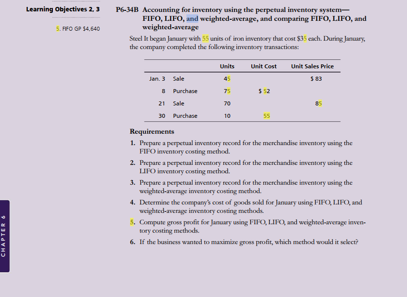 Solved Learning Objectives 2, 3 5. FIFO GP $4,640 P6-34B | Chegg.com
