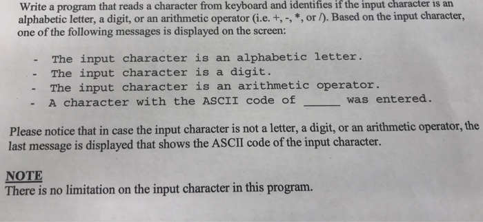 Solved Write a program that reads a character from keyboard | Chegg.com