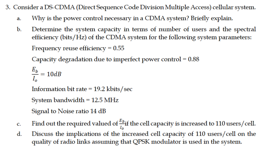 Solved 3. Consider a DS-CDMA (Direct Sequence Code Division | Chegg.com