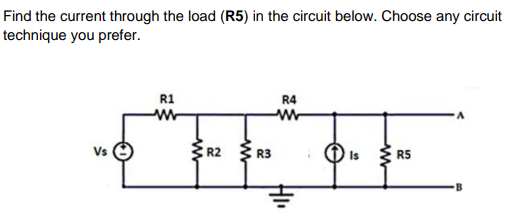 Solved Find the current through the load (R5) in the circuit | Chegg.com