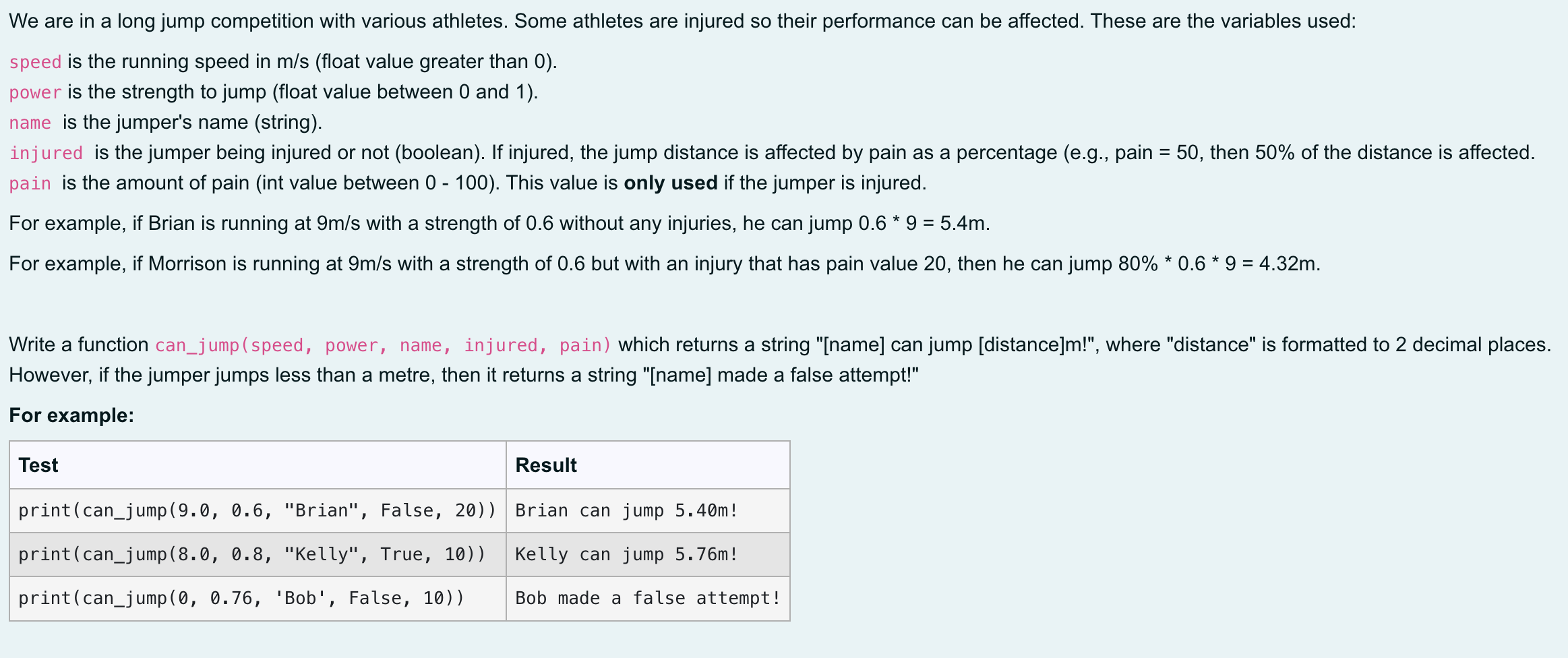 Solved We are in a long jump competition with various | Chegg.com