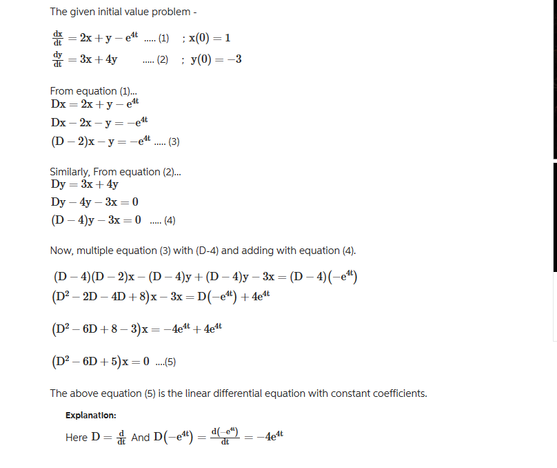 Solved dtdx=2x−ydtdy=x+2y Eliminate x and solve the | Chegg.com