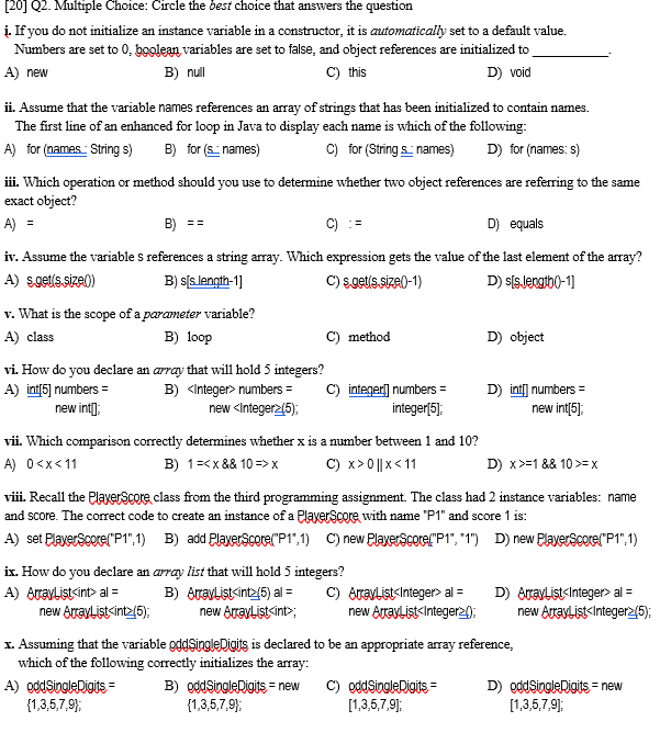 Solved [20] Q2. Multiple Choice: Circle the best choice that | Chegg.com