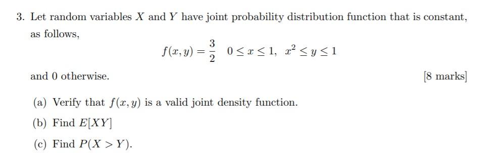 Solved 3. Let random variables X and Y have joint | Chegg.com