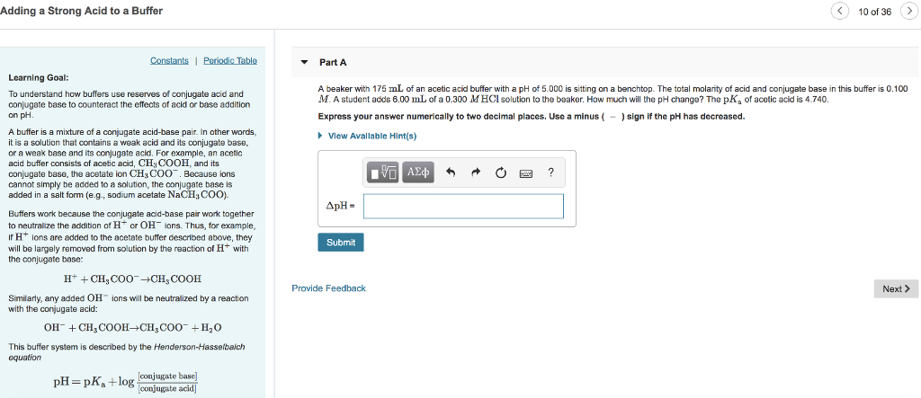 Solved Adding a Strong Acid to a Buffer 10 of 36 > Part A | Chegg.com