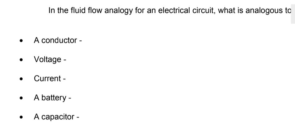 Solved In the fluid flow analogy for an electrical circuit, | Chegg.com