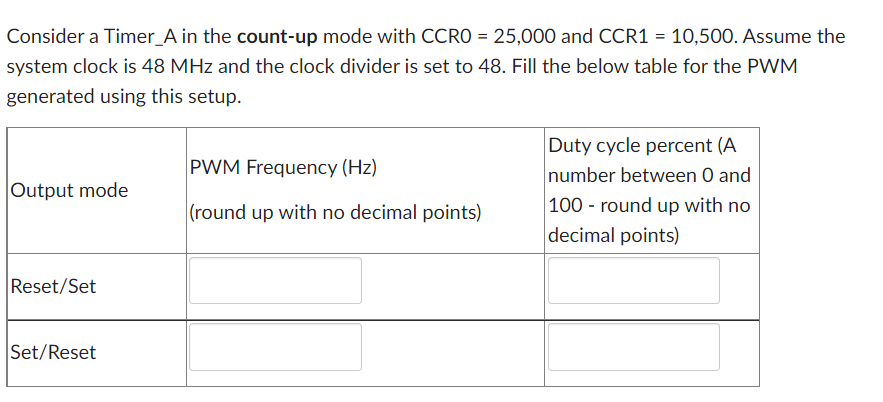 Solved Consider a Timer_A in the count-up mode with CCR0 | Chegg.com