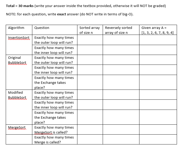 Solved Total = 30 marks (write your answer inside the | Chegg.com