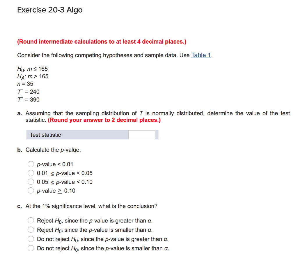 Solved Exercise 20-3 Algo (Round intermediate calculations | Chegg.com