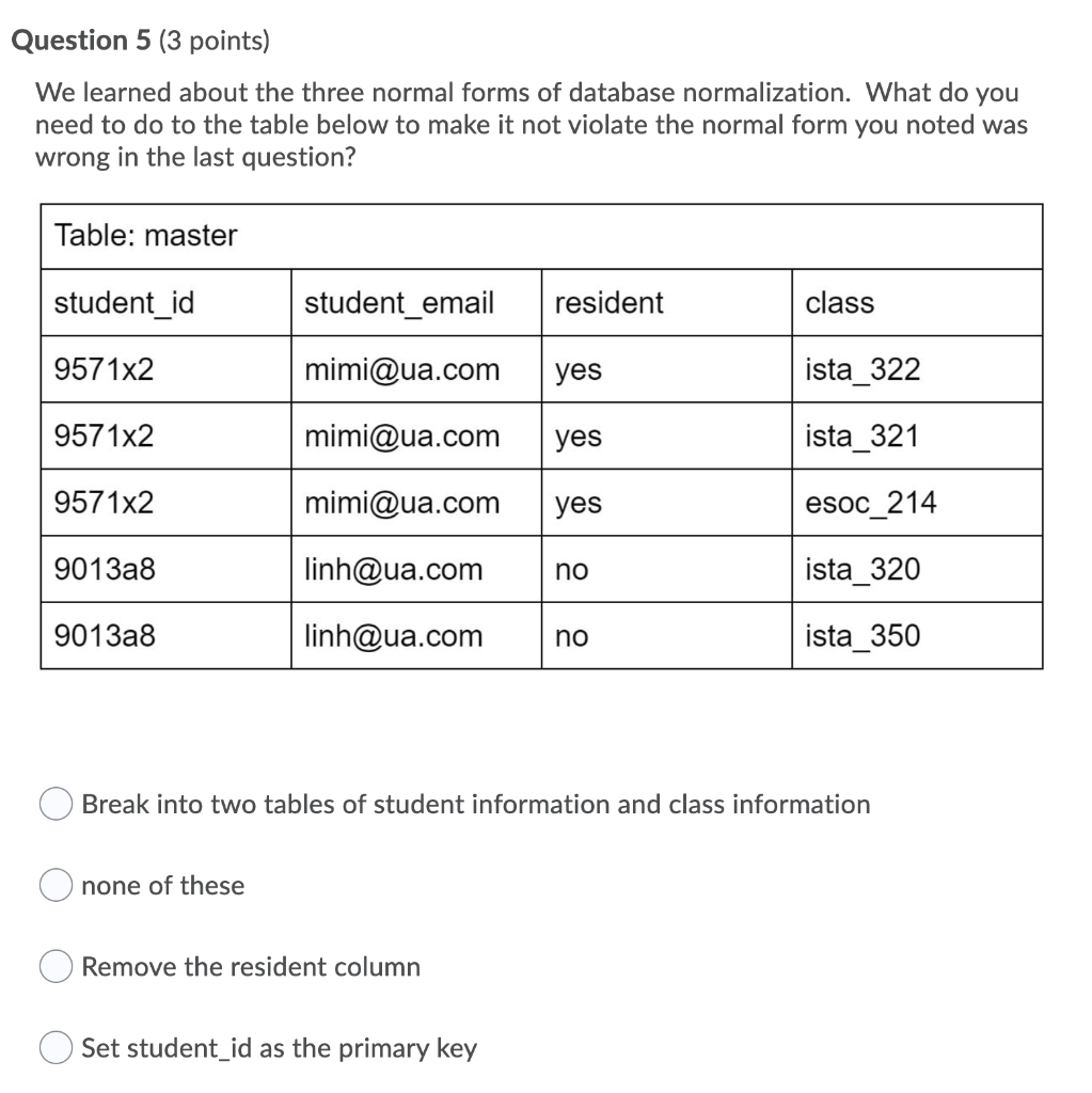 Solved Question 4 (3 points) We learned about the three | Chegg.com
