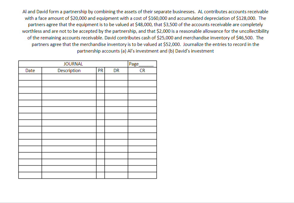 Solved Al and David form a partnership by combining the | Chegg.com