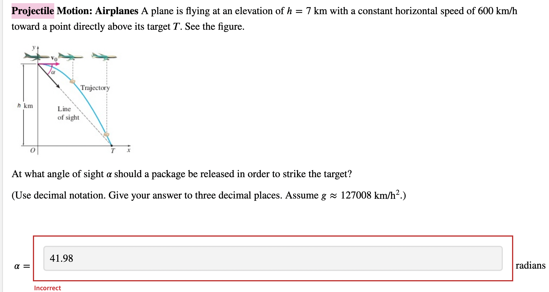 Solved Projectile Motion: Airplanes A plane is flying at an | Chegg.com
