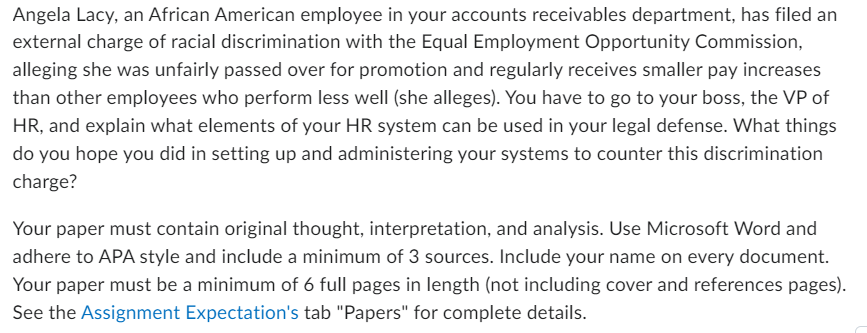 Solved Angela Lacy, an African American employee in your | Chegg.com
