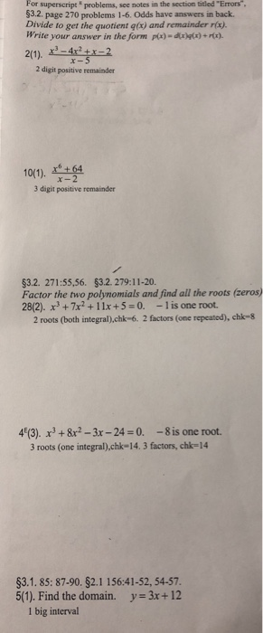 Solved For superscript problems, see notes in the section | Chegg.com